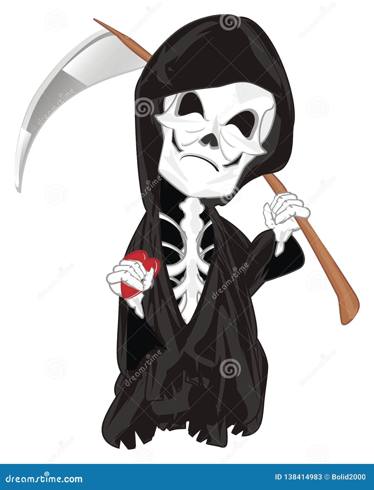 Evil skeleton with heart stock illustration. Illustration of black ...