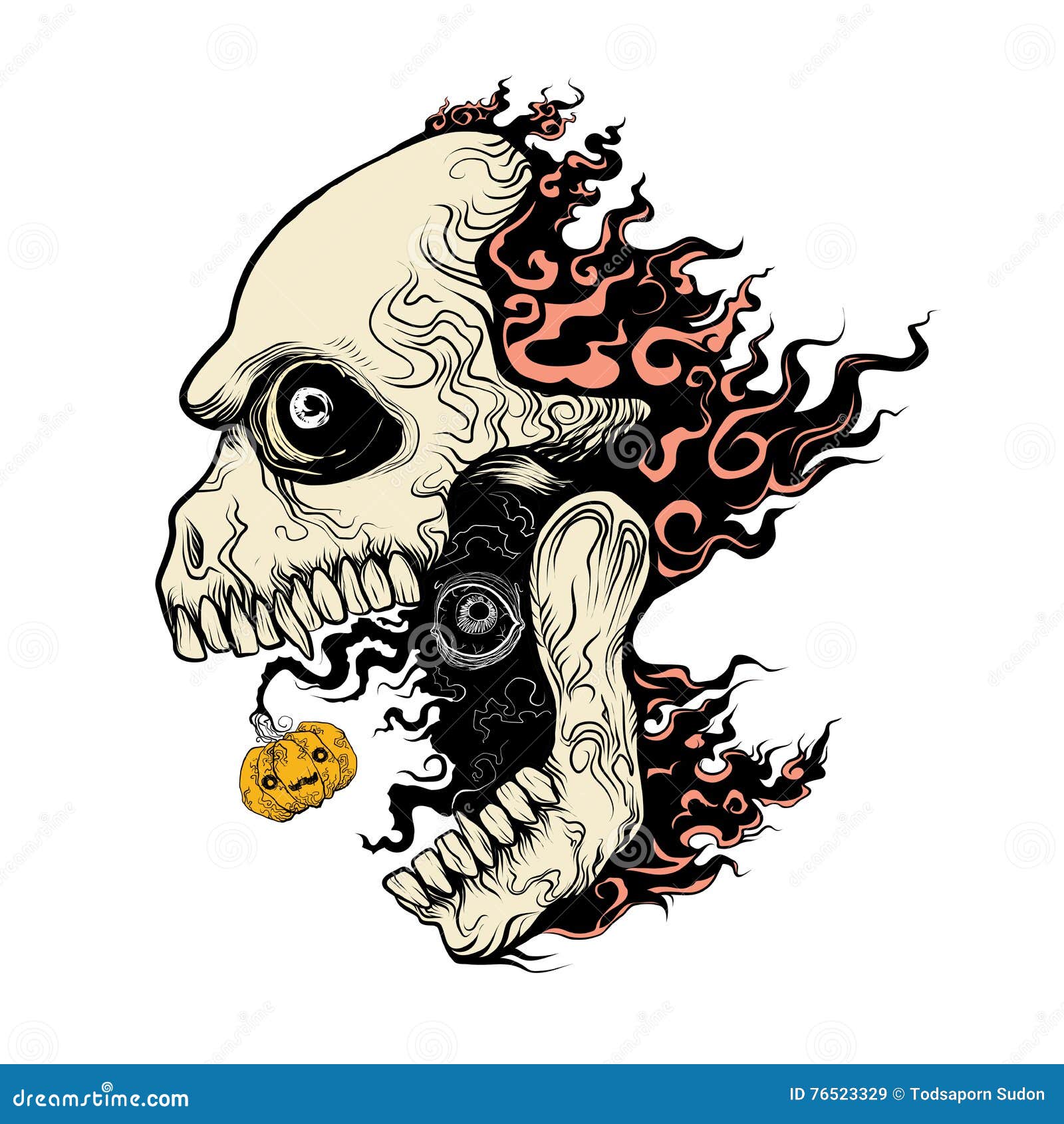 Evil skull in fire stock vector. Illustration of holiday - 76523329