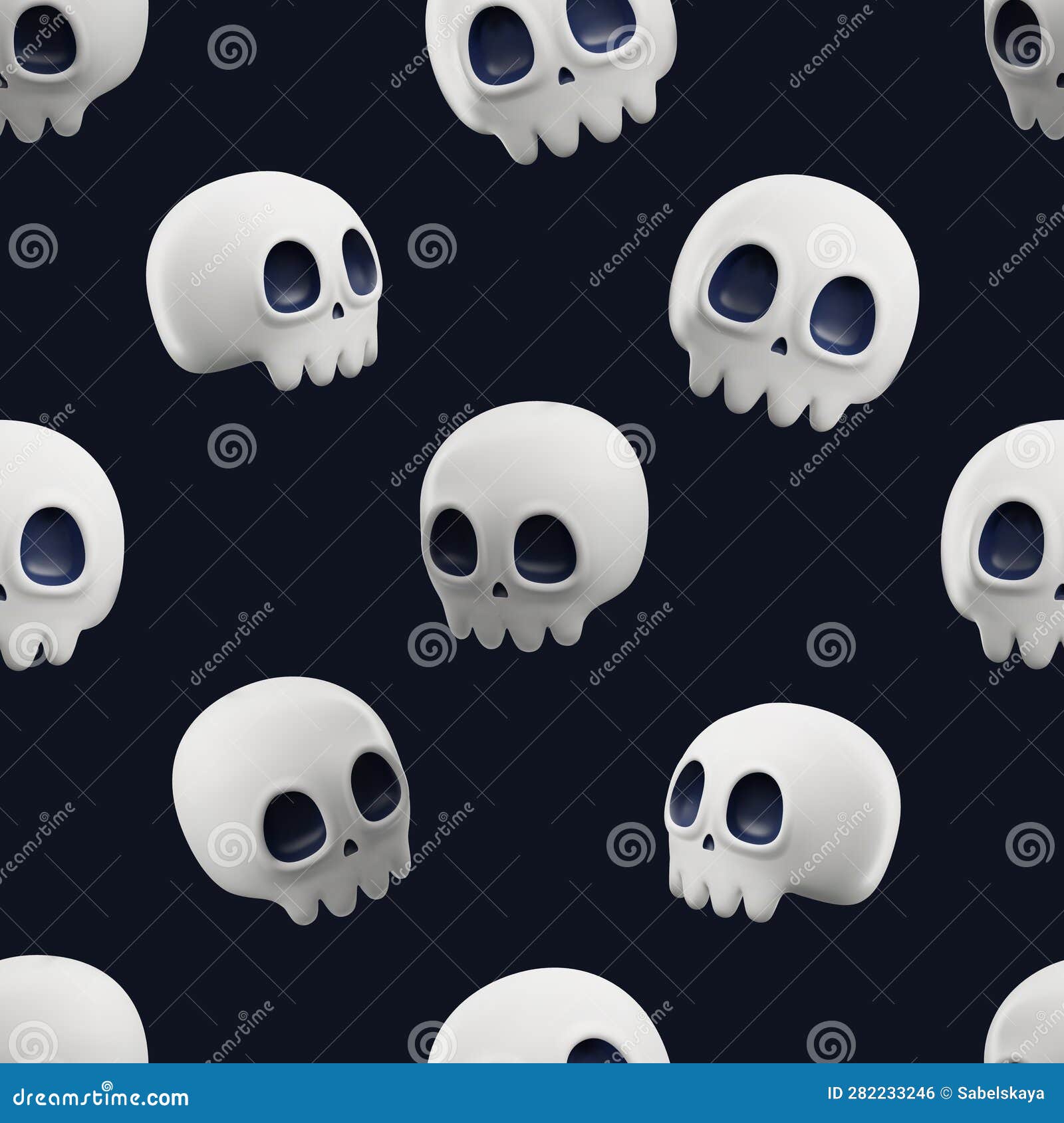 Evil Skulls Seamless Pattern for Halloween Banners, 3D Realistic Vector ...