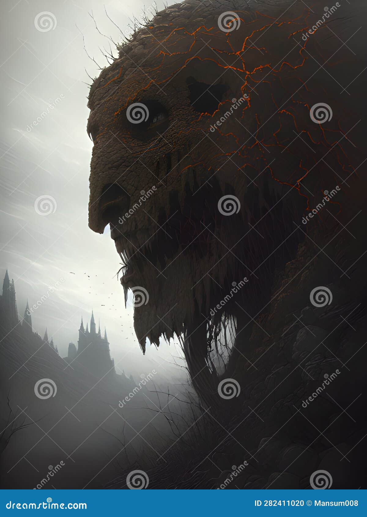 Evil Stone Monster in the Dark, Ai Generated Stock Illustration ...
