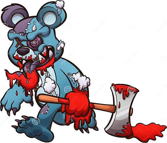 Evil Teddy Bear With Axe Vector Clip Art Illustration With Simple Gradients All In One Single