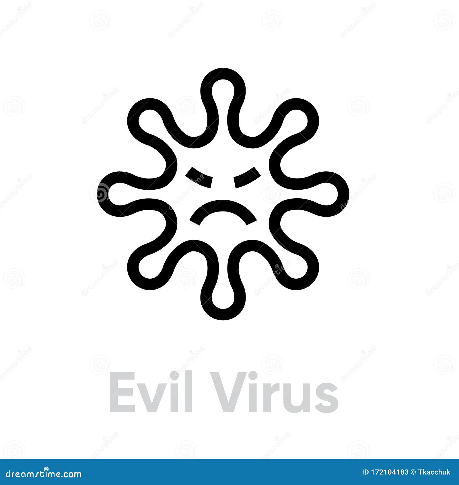 Evil Virus Face Vector Editable Line Icon. Stock Vector - Illustration ...