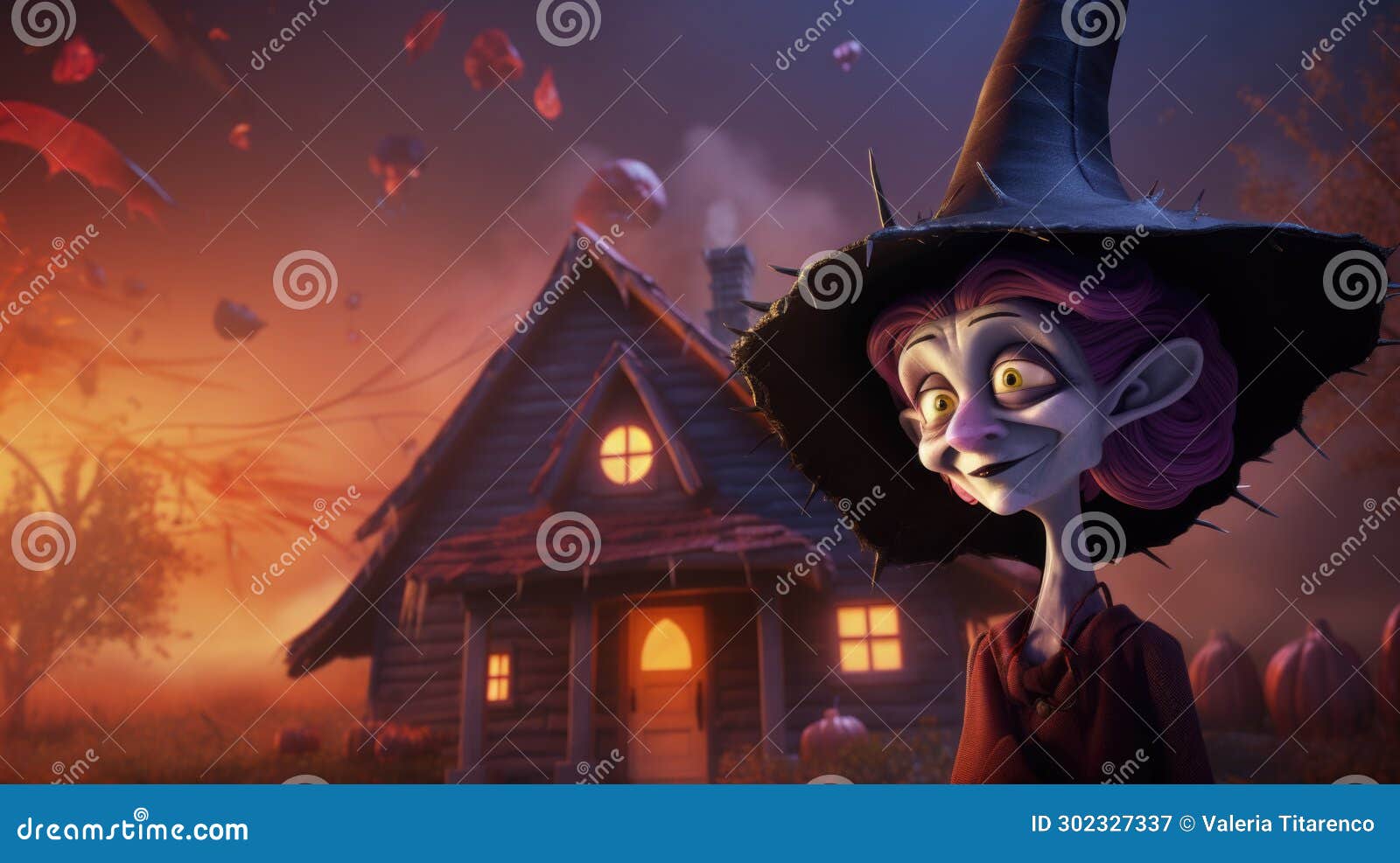 Evil Witch in Cartoon 3d, Negative Character. House Stock Image - Image ...