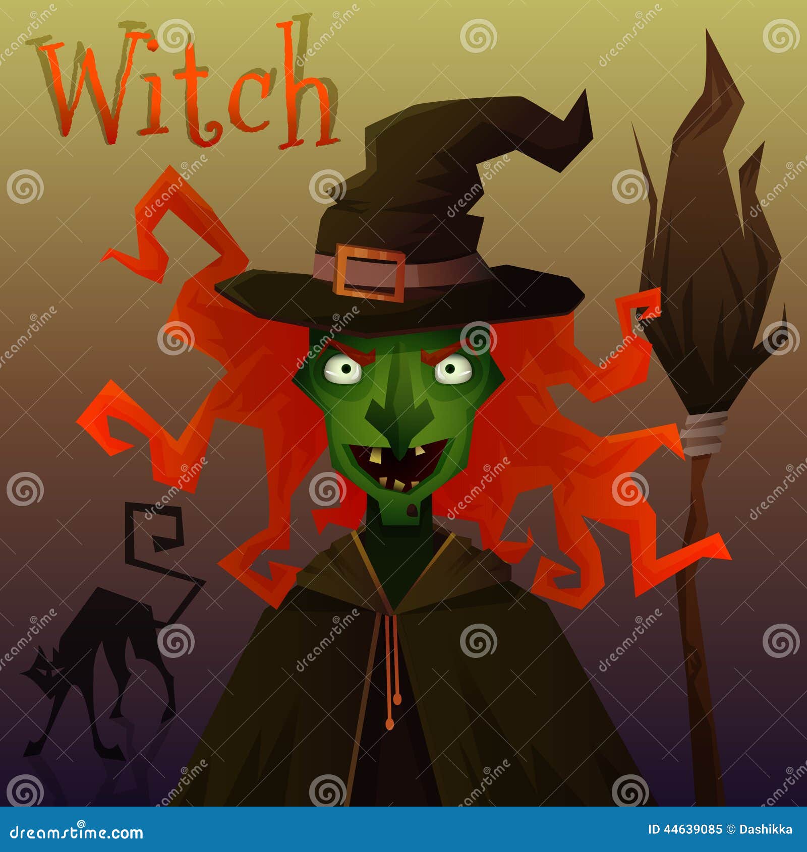 Evil Old Hag Witch Leaning On A Stick And Holding A Blank Sign Board ...