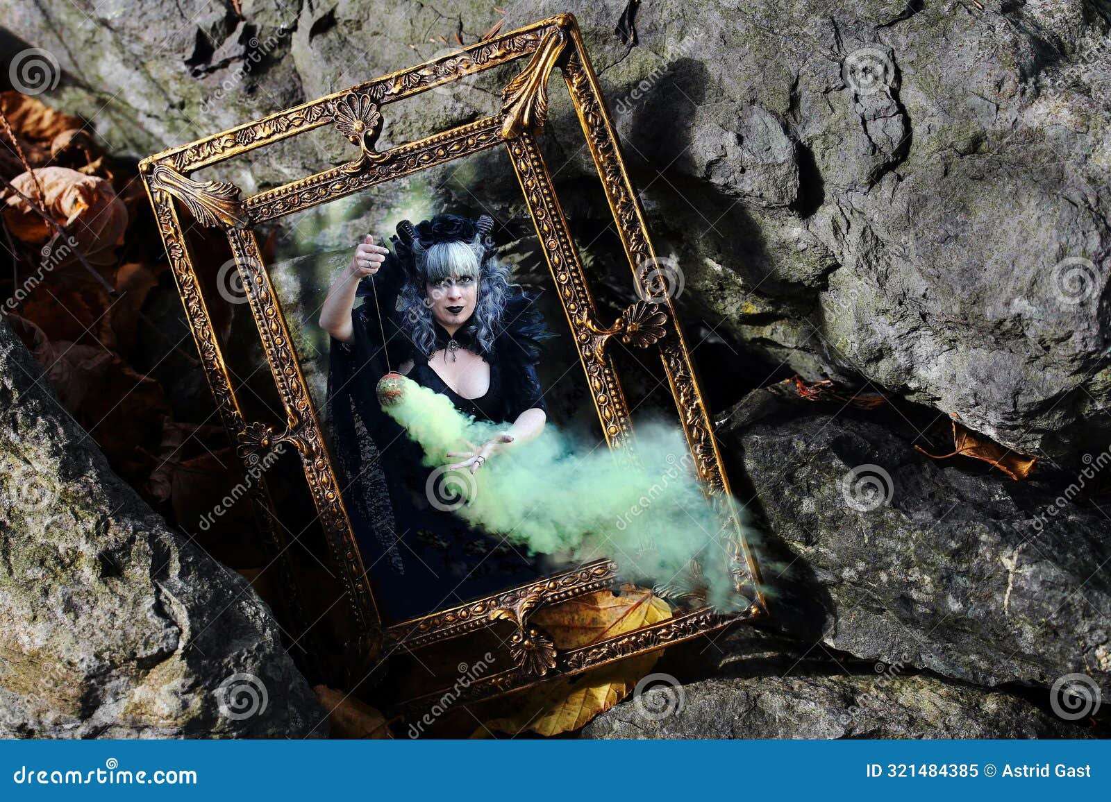 An Evil Witch Works Her Magic in a Mysterious Enchanted Mirror Stock ...