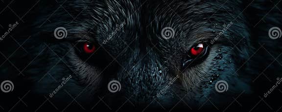 Evil Wolf Eyes in the Dark, Panoramic View, Generated Ai Stock ...