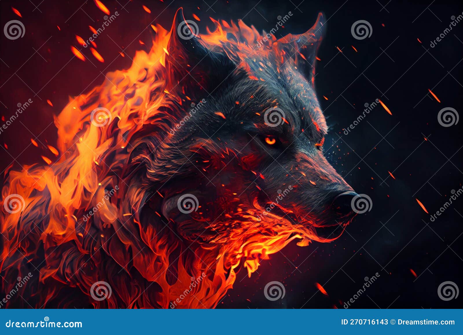 Evil Wolf in Red Flames,generative Ai Stock Illustration - Illustration ...