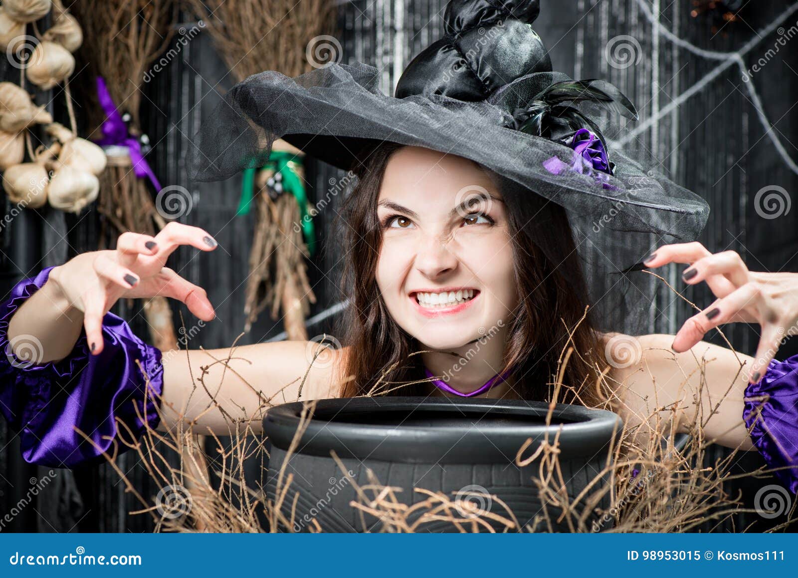 An Evil Young Witch with a Pot, in Which he Cooks Stock Image - Image ...
