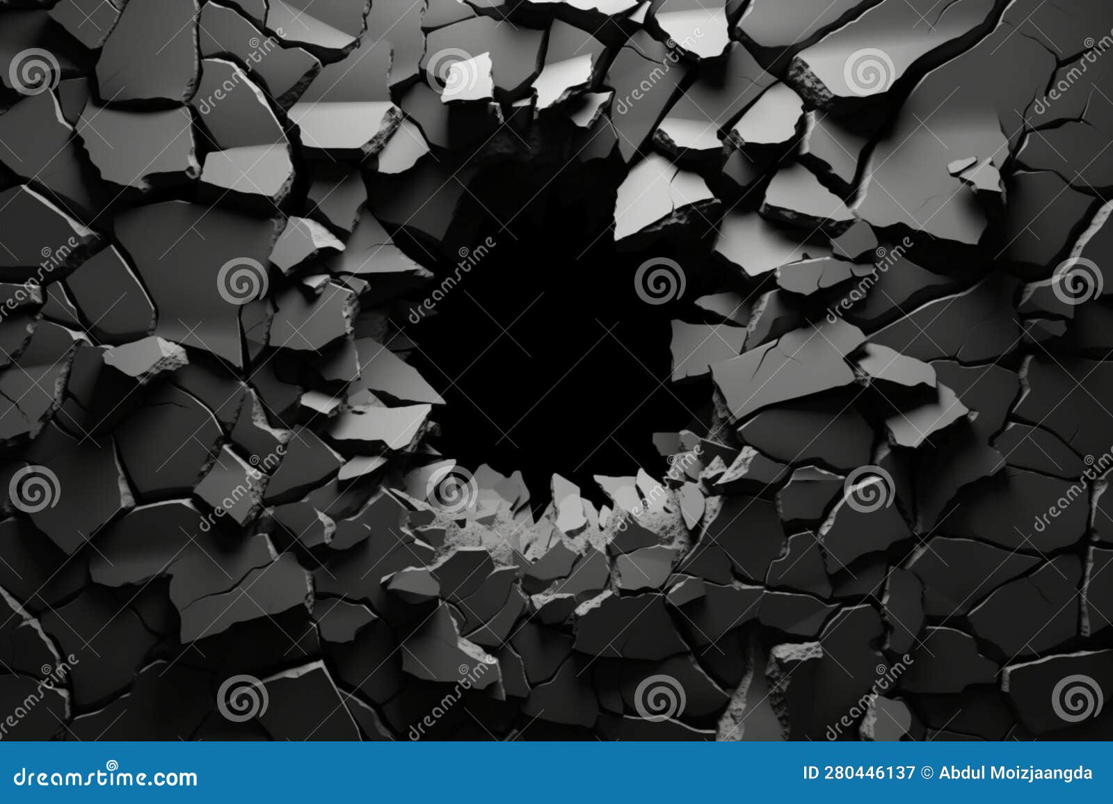 Evocative Broken Black Wall in a Captivating 3D Rendering Stock ...