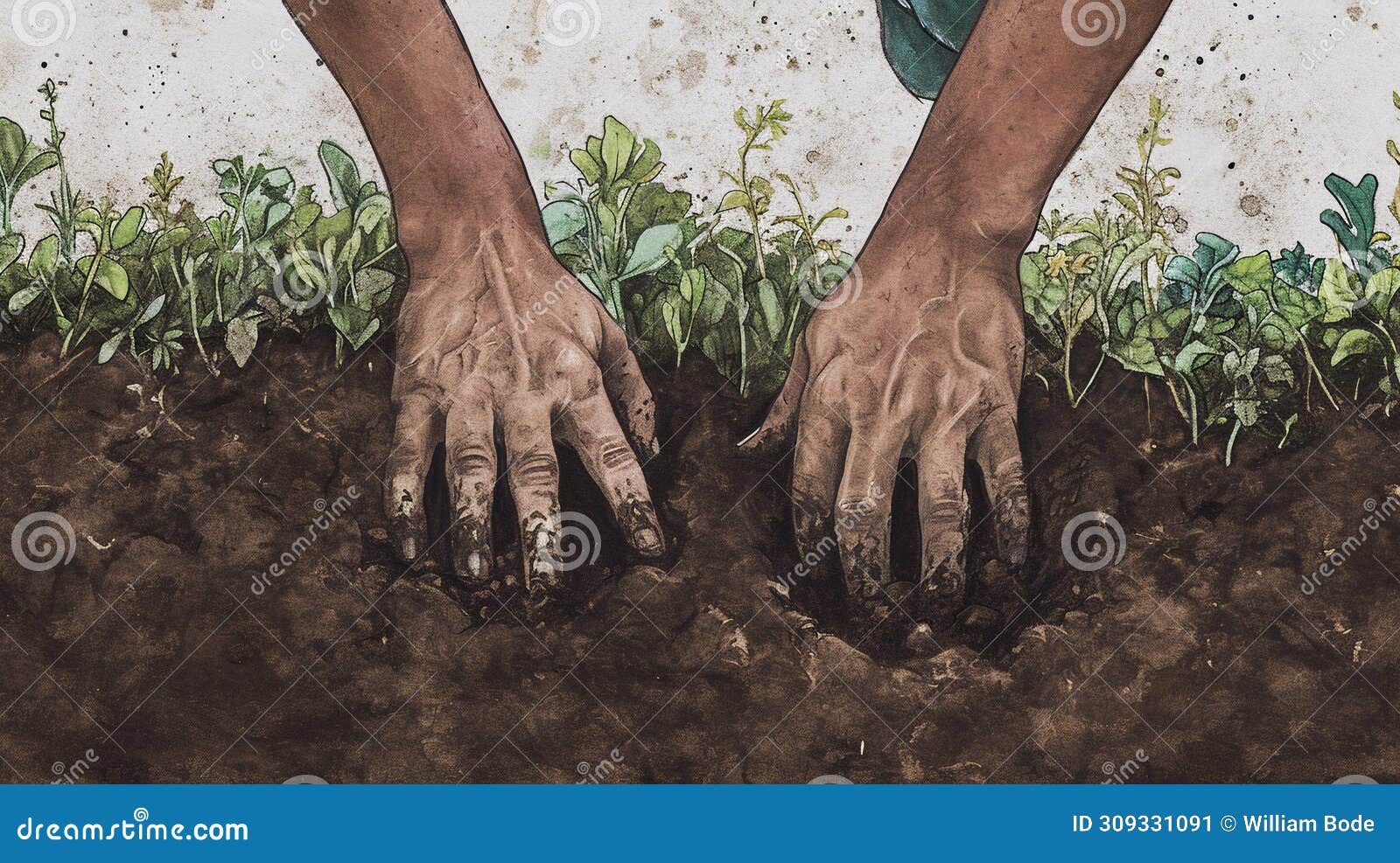 Nurturing Life: Hands Digging Deep into Spring Soil Stock Illustration ...