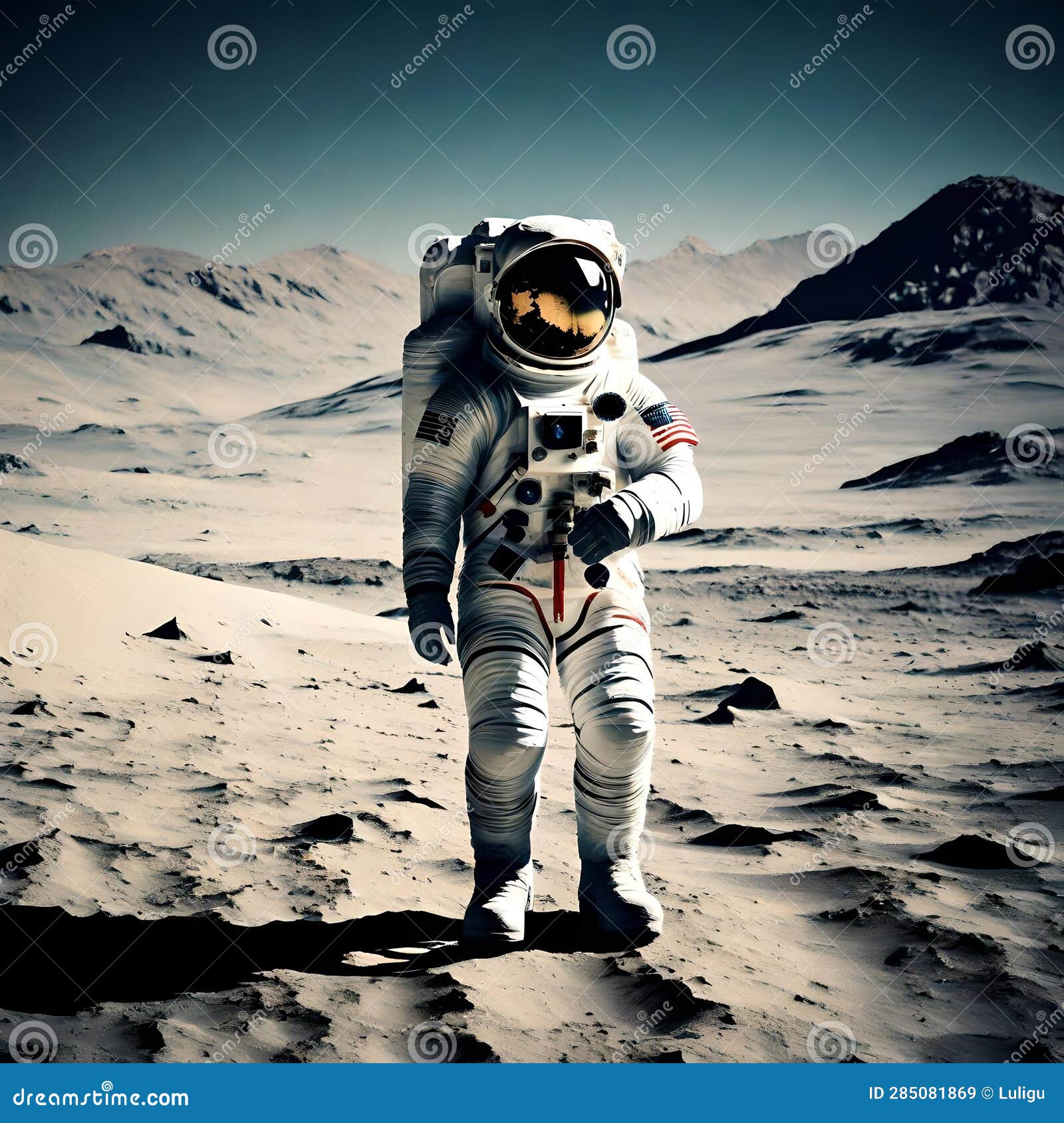 Lunar Odyssey: Illustration of Astronaut in Moon S Barren Landscape ...