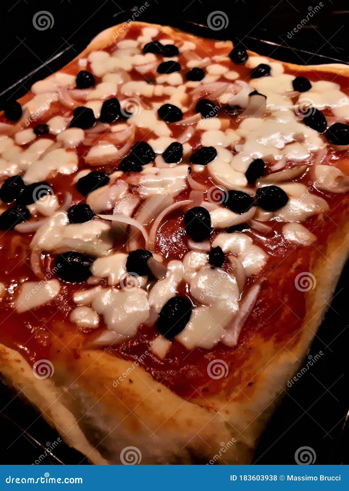 Rectangular Homemade Pizza with Olives, Tomatoes and `mozzarella` Stock ...