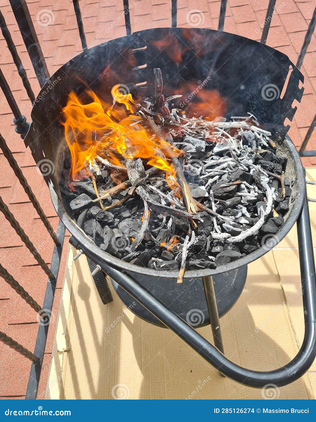 Ignition of Coal for the Barbeque Stock Photo - Image of dish, iron ...
