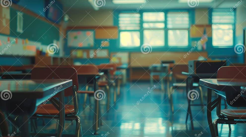 Evoking Nostalgia a Realistic Image of an Empty Elementary School Classroom Ready for New ...
