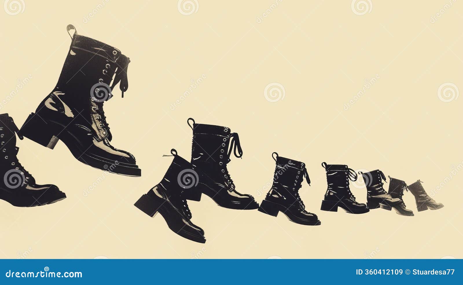 Evolution of Black Combat Boots in Stylized Sequence Stock Image ...