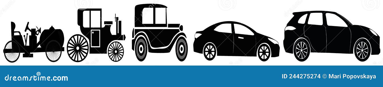Evolution of Car Silhouettes in Black and White Stock Vector ...