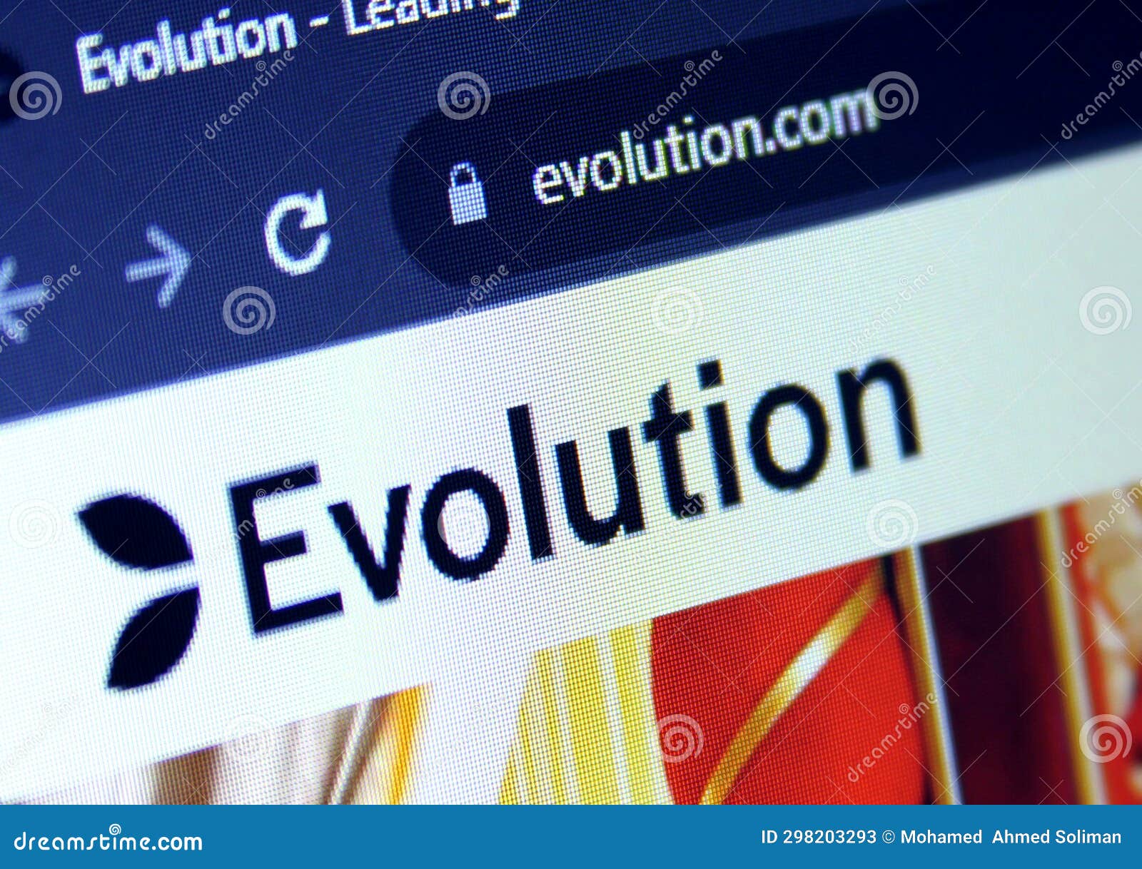 Evolution company logo editorial stock photo. Image of screen - 298203293