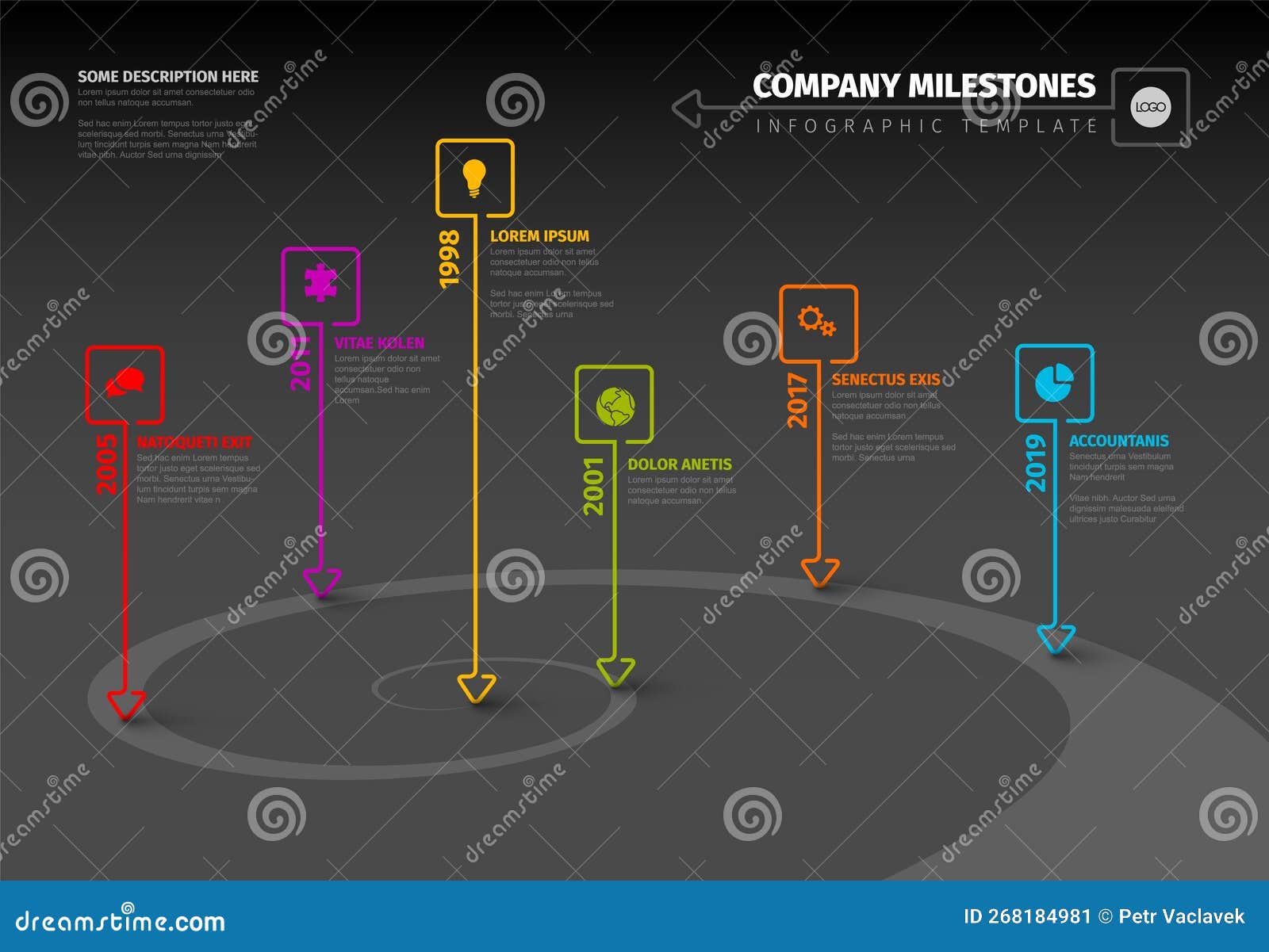 Evolution Dark Timeline Template with Thin Line Pointers Stock Vector ...