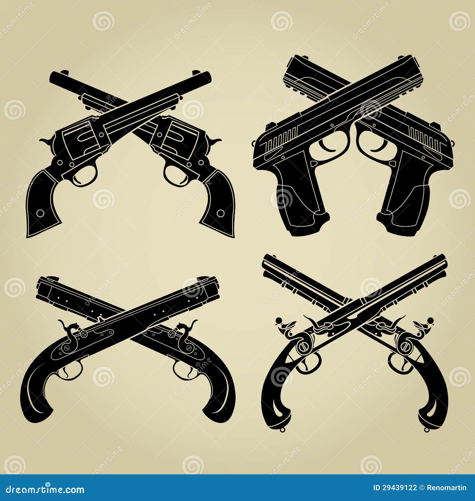 Evolution of Firearms, Crossed Silhouettes Stock Vector - Illustration ...