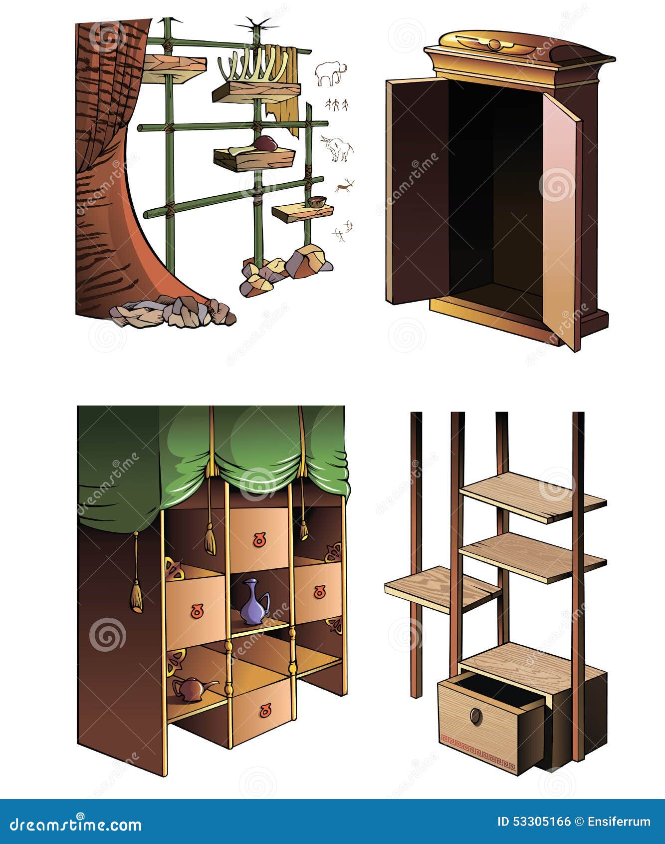 Evolution of furniture stock vector. Illustration of wooden - 53305166