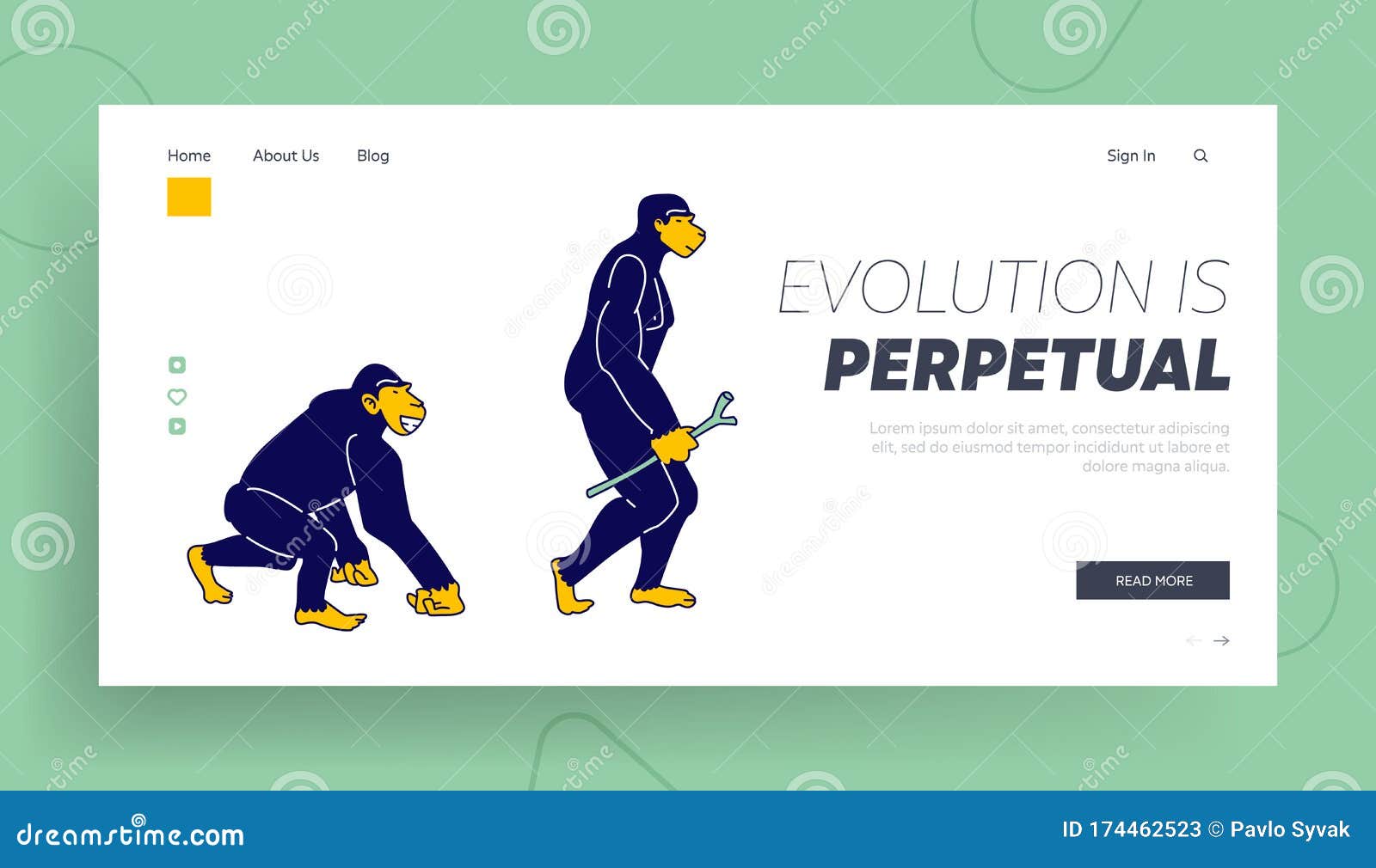 Evolution, Human Development Process Website Landing Page. Monkey ...