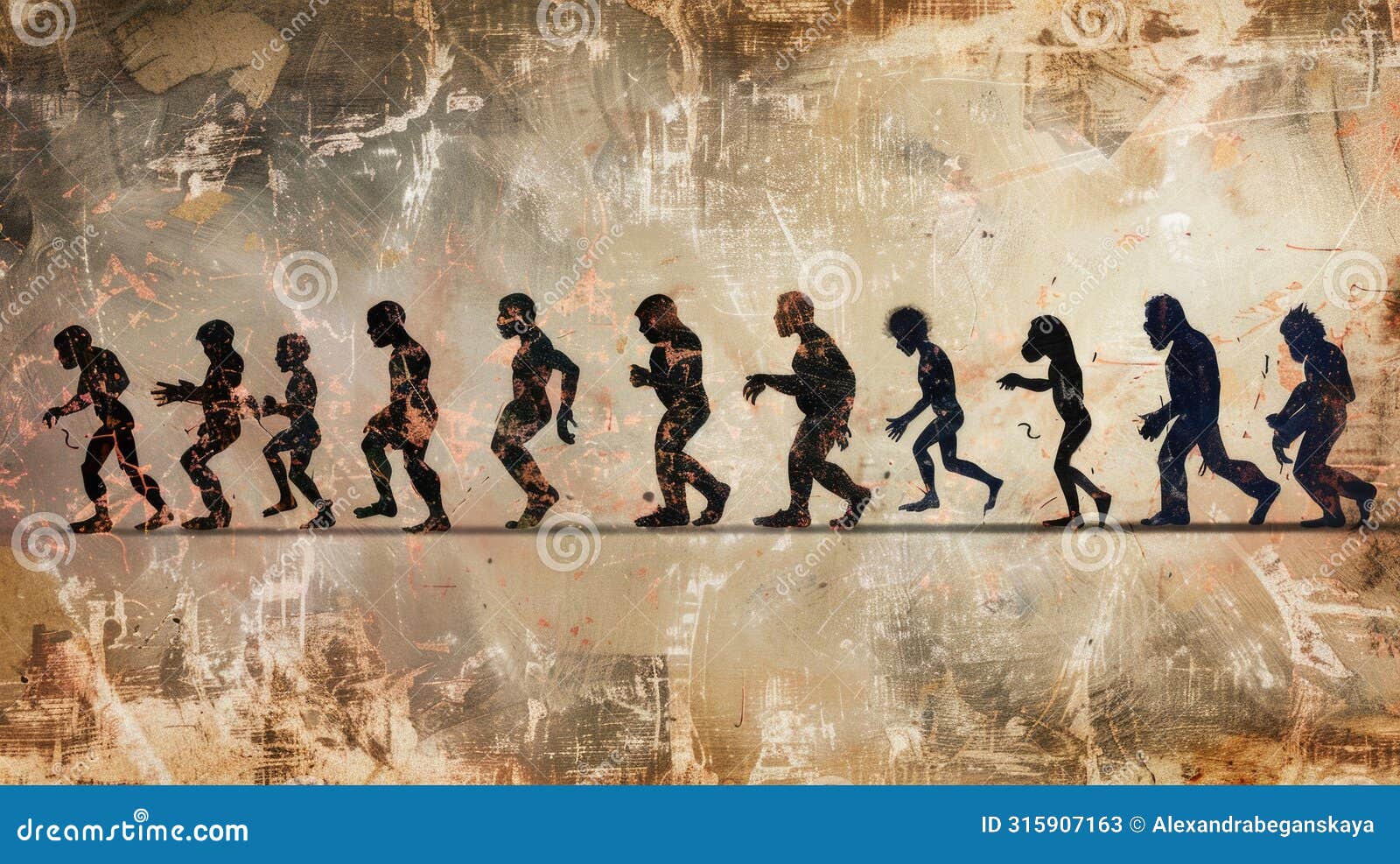 Evolution of Humans Illustration. Abstract Textured Background with a ...