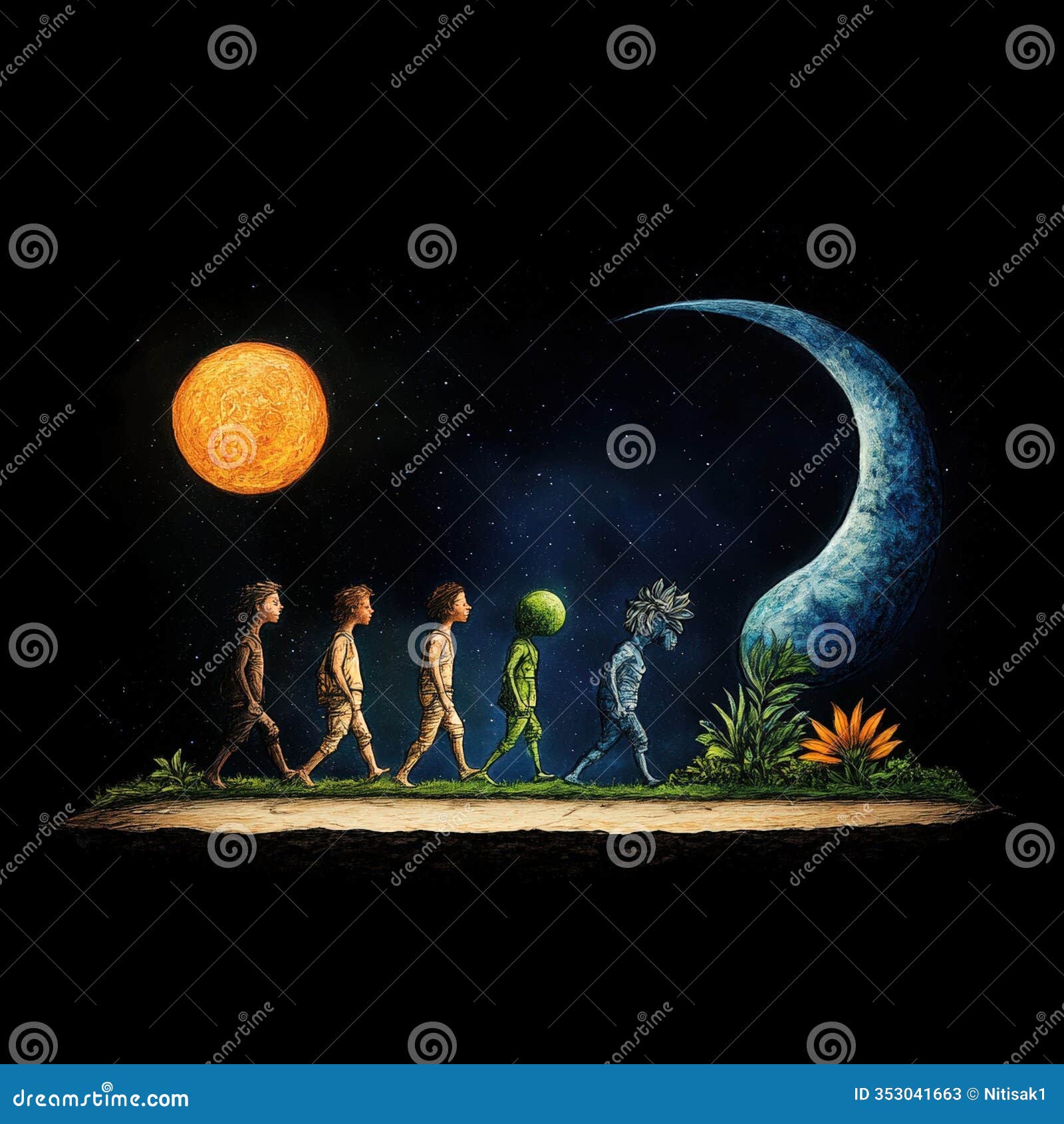 Evolution of Life Cosmic Journey Illustration Stock Illustration ...