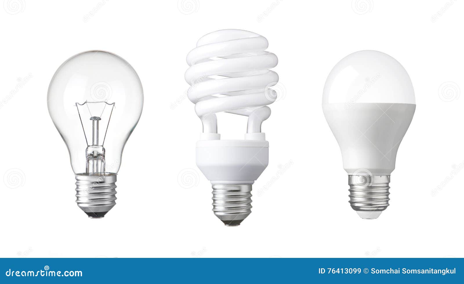 Evolution of Light Bulb. Tungsten Bulb, Fluorescent Bulb and LED Stock ...