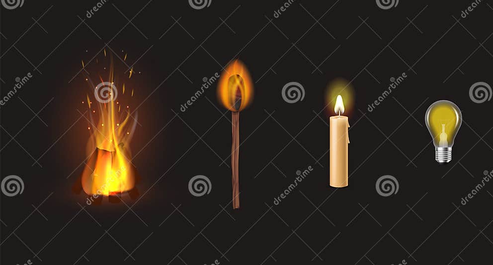 Evolution of Light Vector Illustration. Infographic from Bonfire and ...