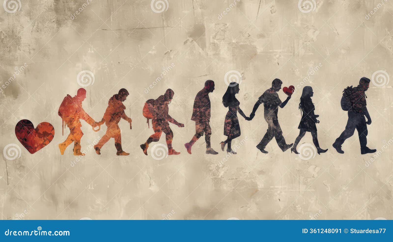 Evolution of Love Symbolized through Human Silhouettes Stock Image ...