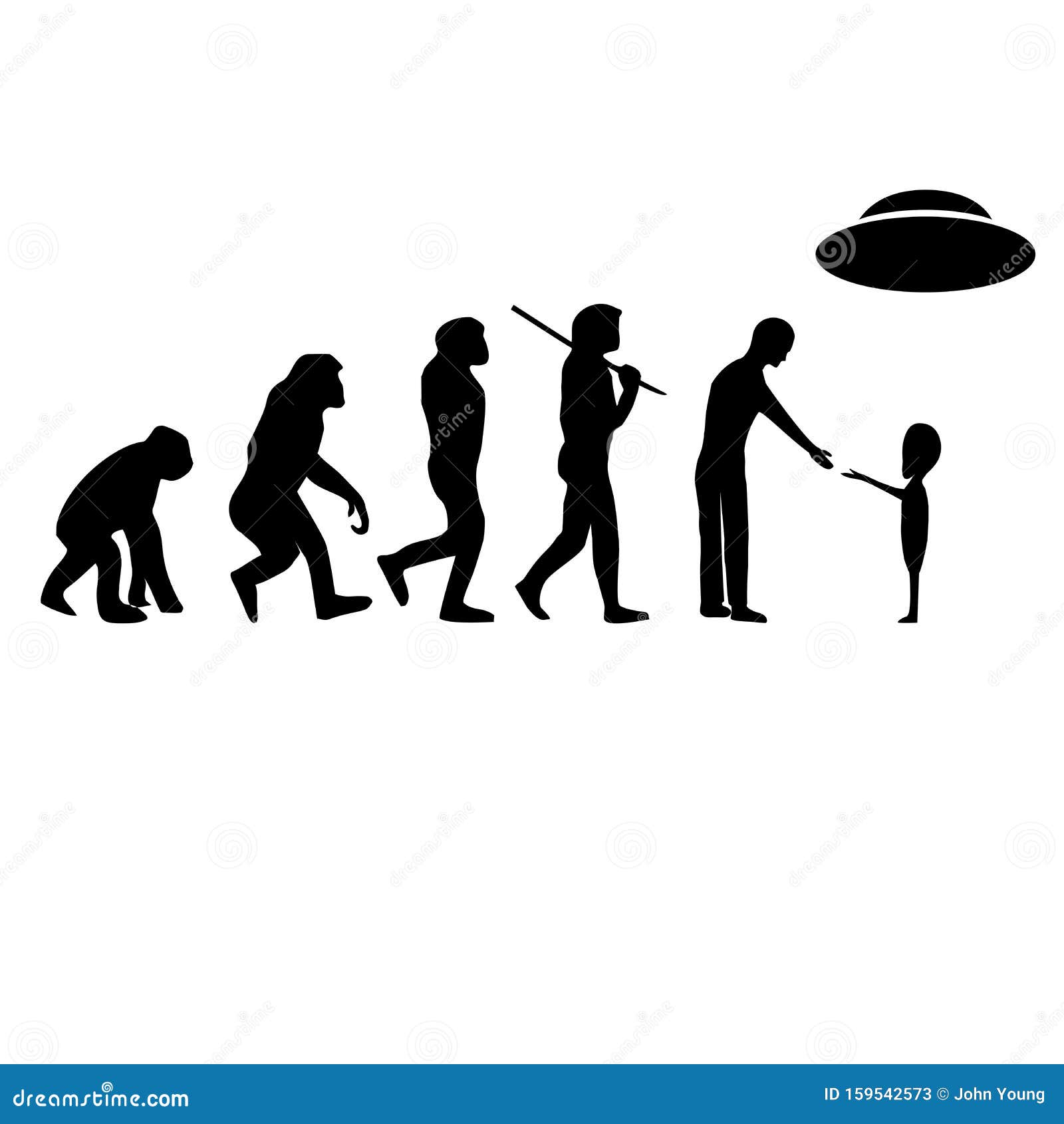 Evolution of Man To Meeting Aliens Stock Illustration - Illustration of ...