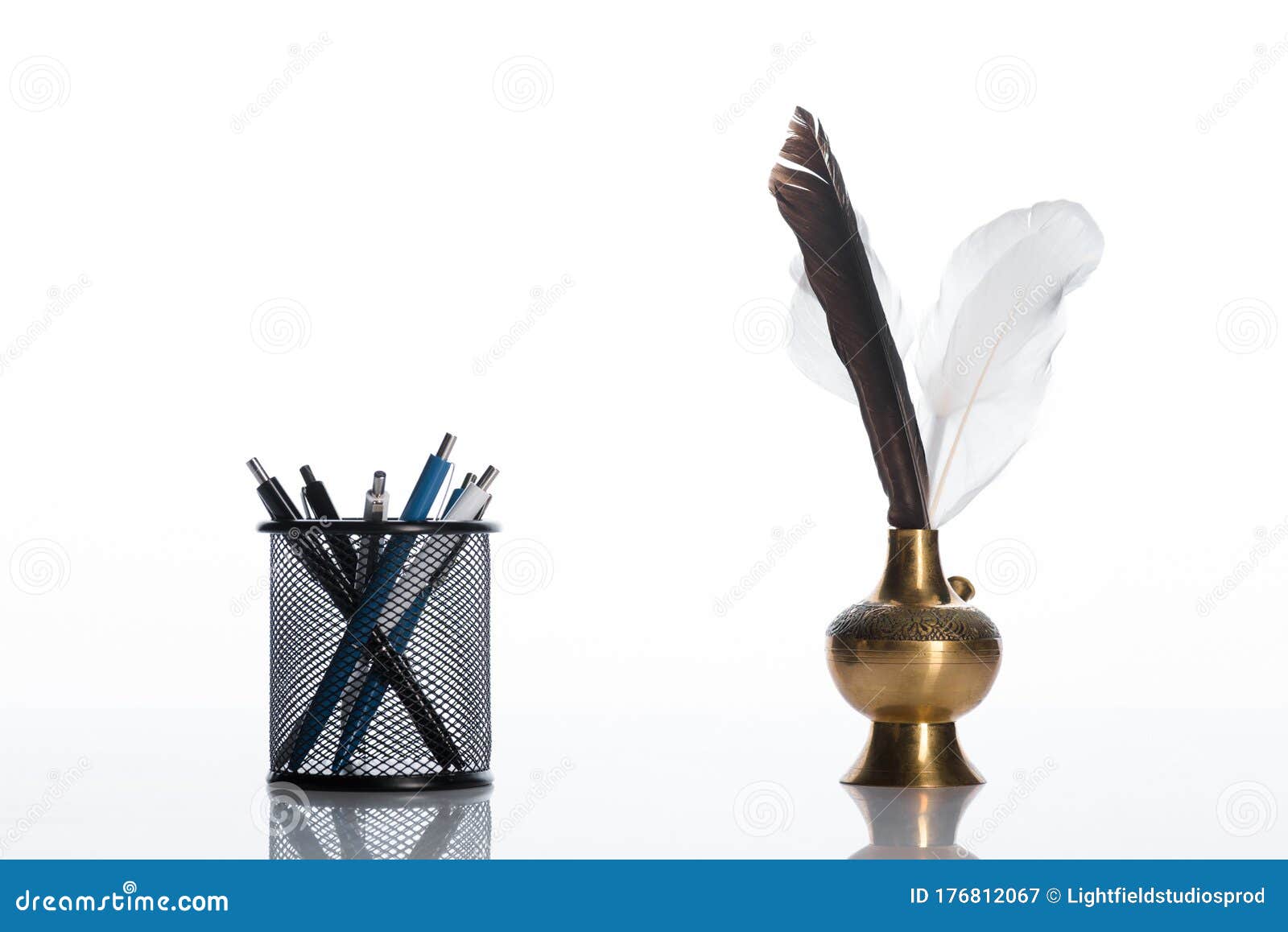 Evolution of Pens on White Background Stock Image - Image of feathers ...