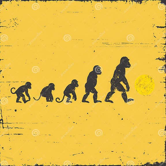 The Evolution of Primates Shown Against a Vibrant Yellow Background ...
