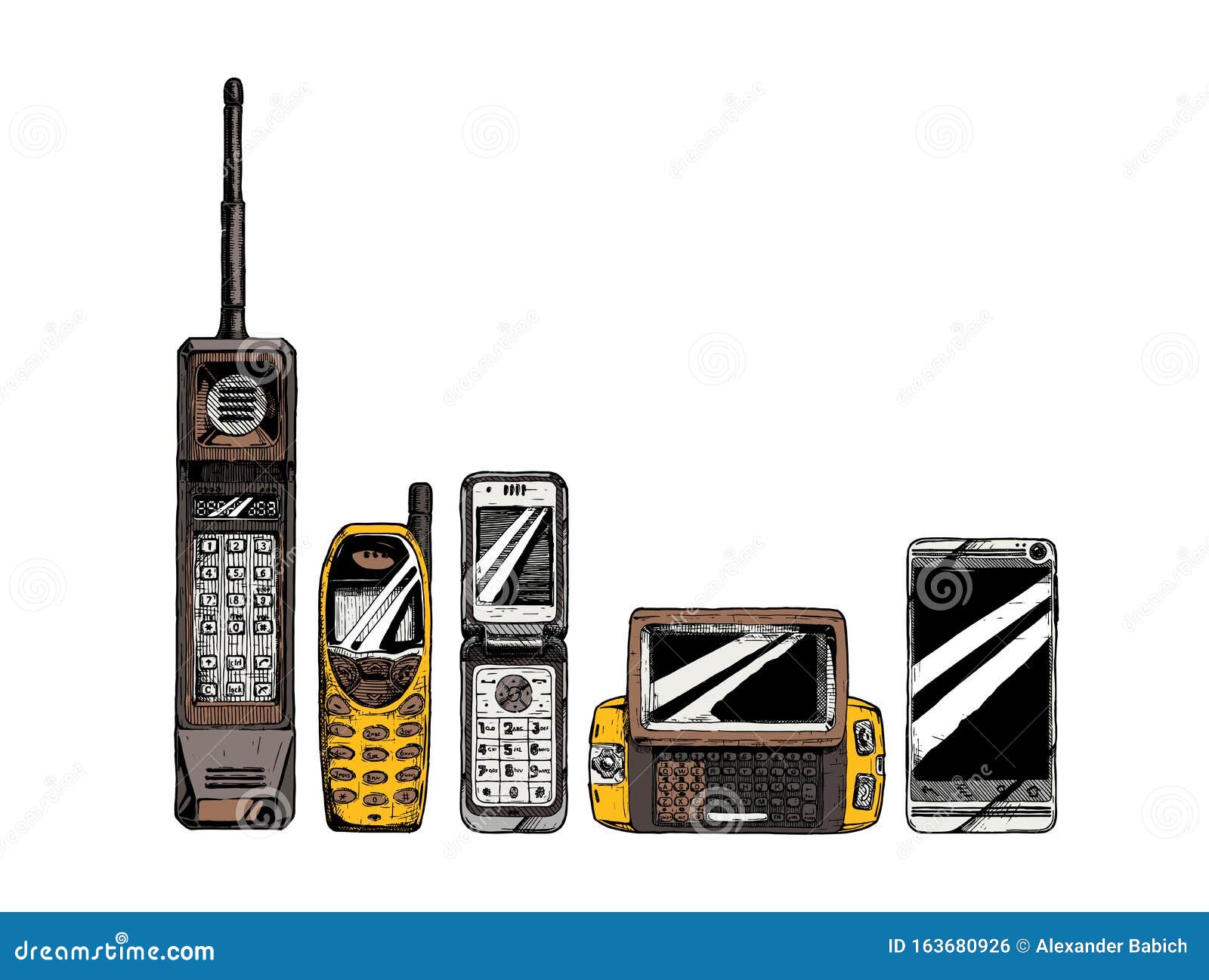 Evolution Set of Mobile Phone Stock Vector - Illustration of sketch ...