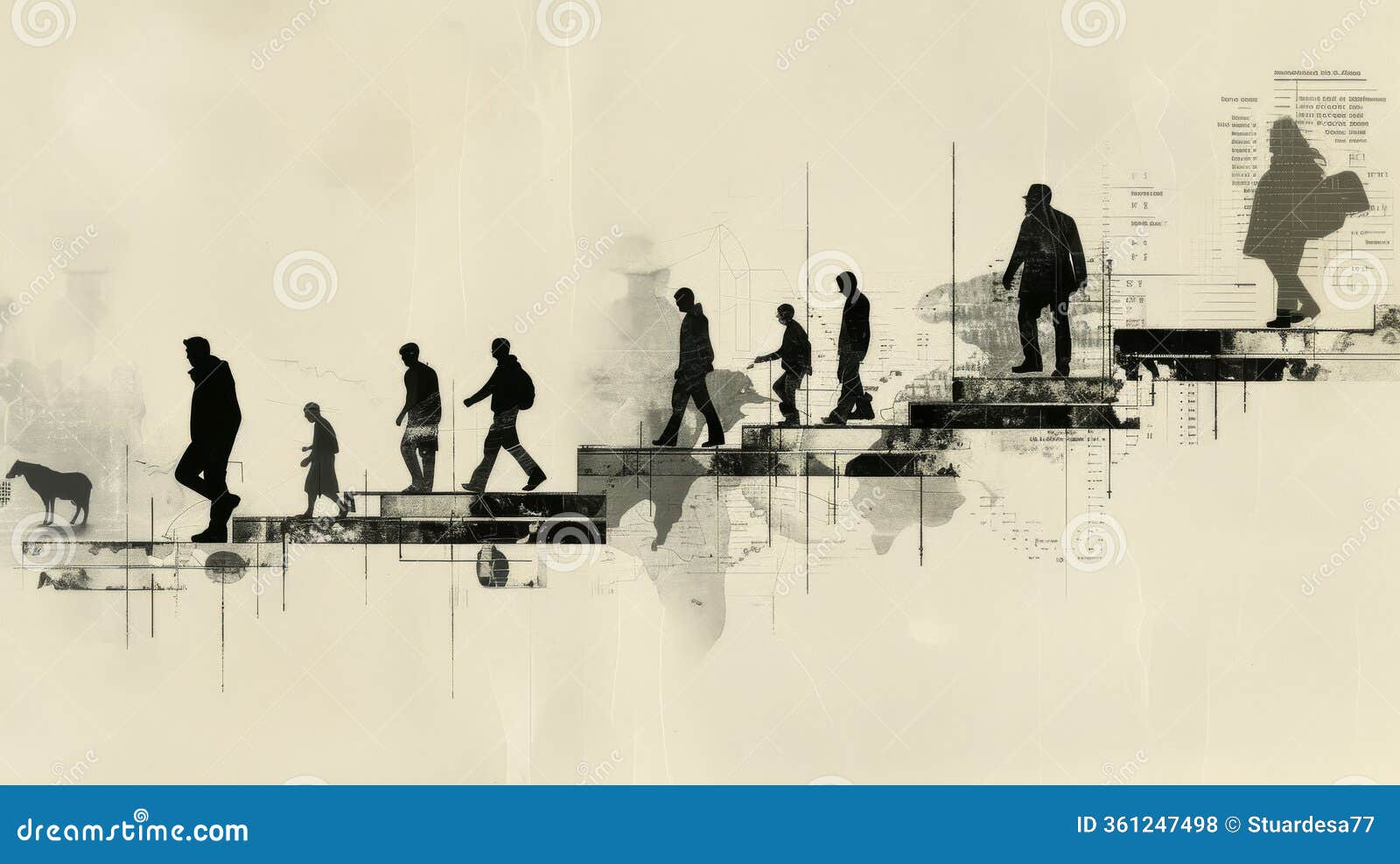 Evolution Silhouettes on Ascending Stairs in Abstract Style Stock Photo ...