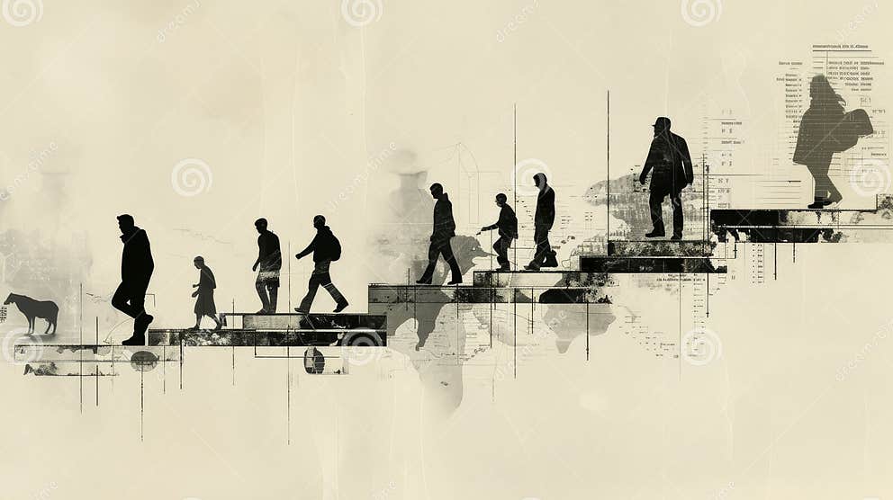 Evolution Silhouettes on Ascending Stairs in Abstract Style Stock Photo ...