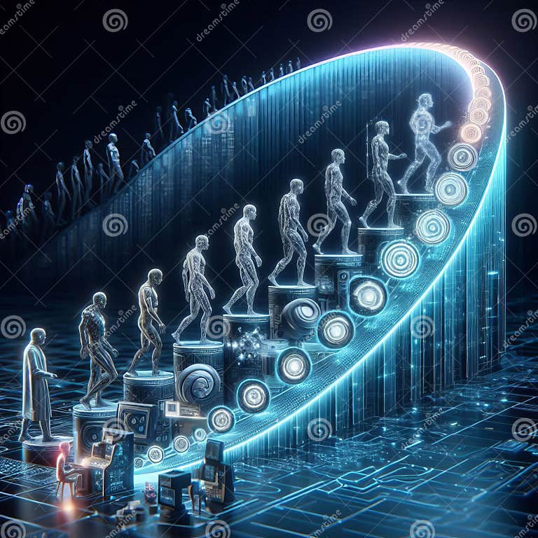 Evolution of Technology Concept with Human-like Figures Ascending ...