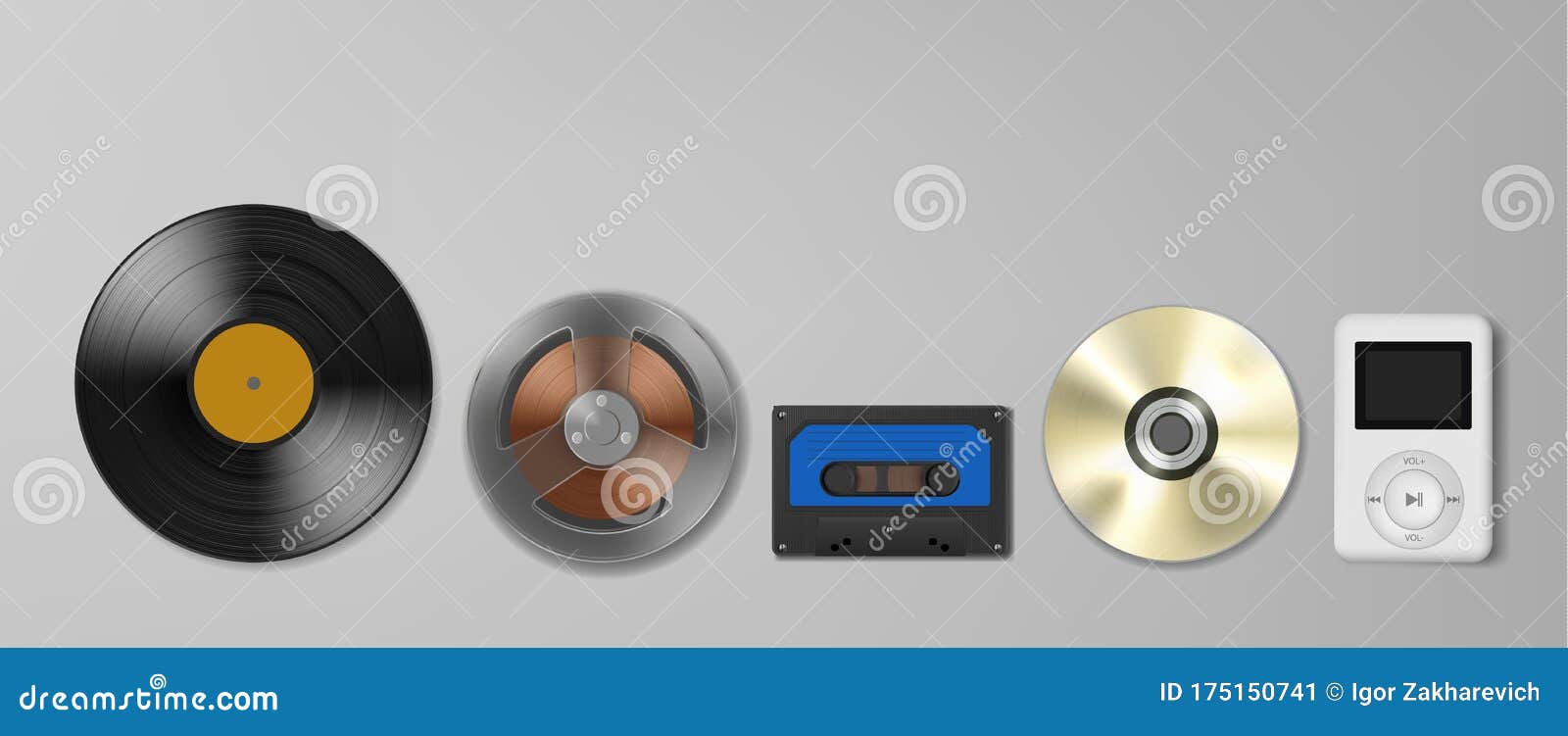 Evolution of Technology Concept, Vinyl Record, Tape, Disk and Mp3 ...