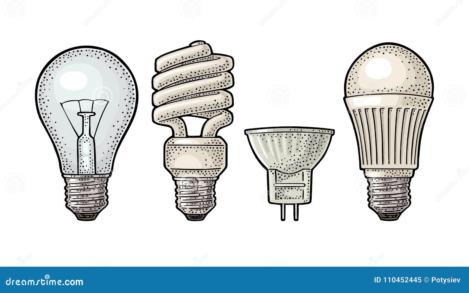 Evolution Type Electric Lamp. Incandescent Bulb, Halogen, Cfl and Led ...