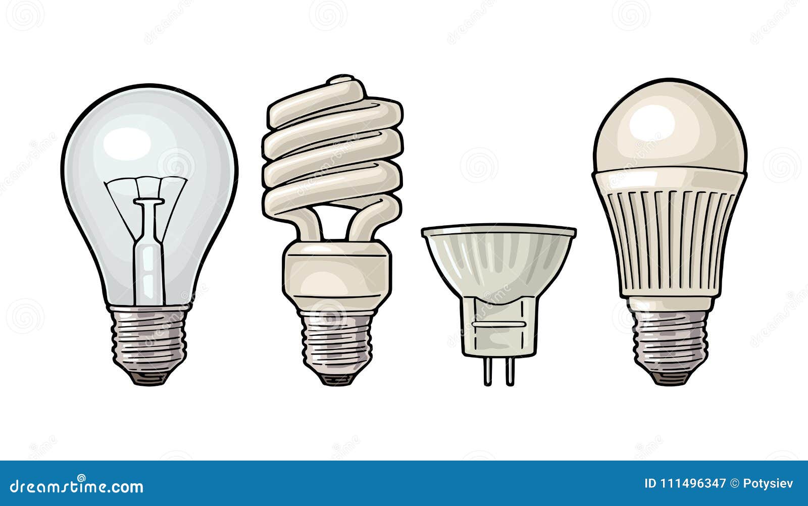 Evolution Type Electric Lamp. Incandescent Bulb, Halogen, Cfl And Led ...
