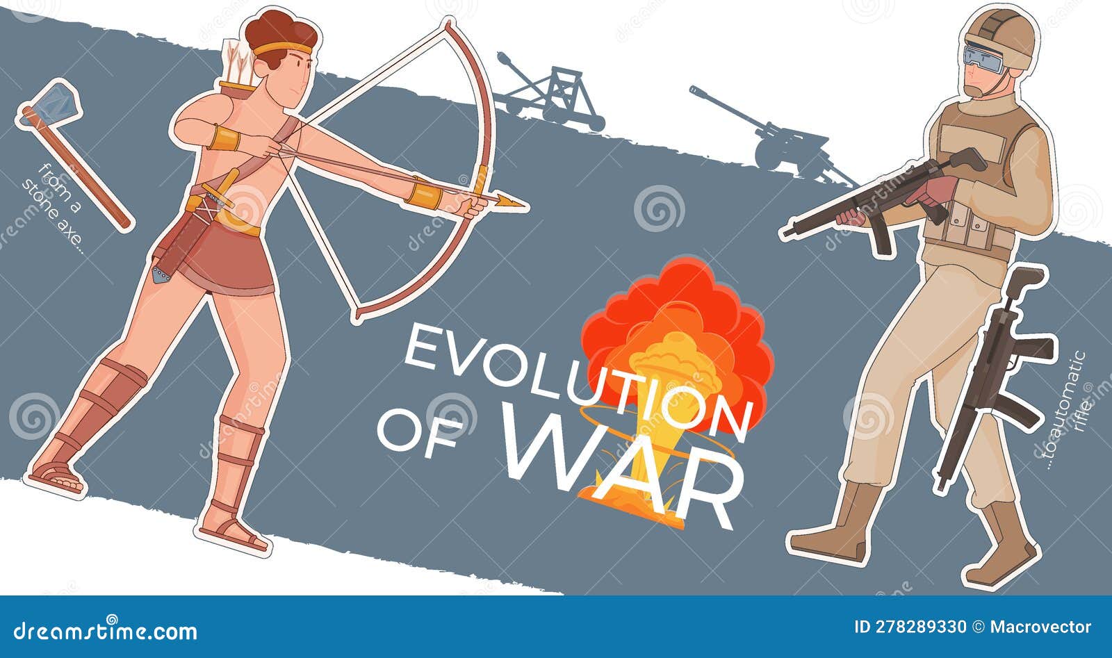 Evolution of War Collage stock vector. Illustration of shooter - 278289330