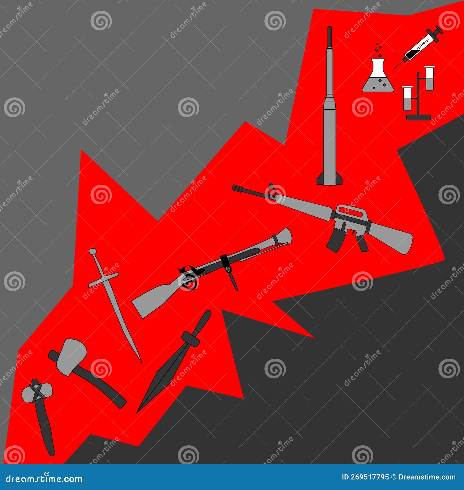 The evolution of weapons stock vector. Illustration of bomb - 269517795