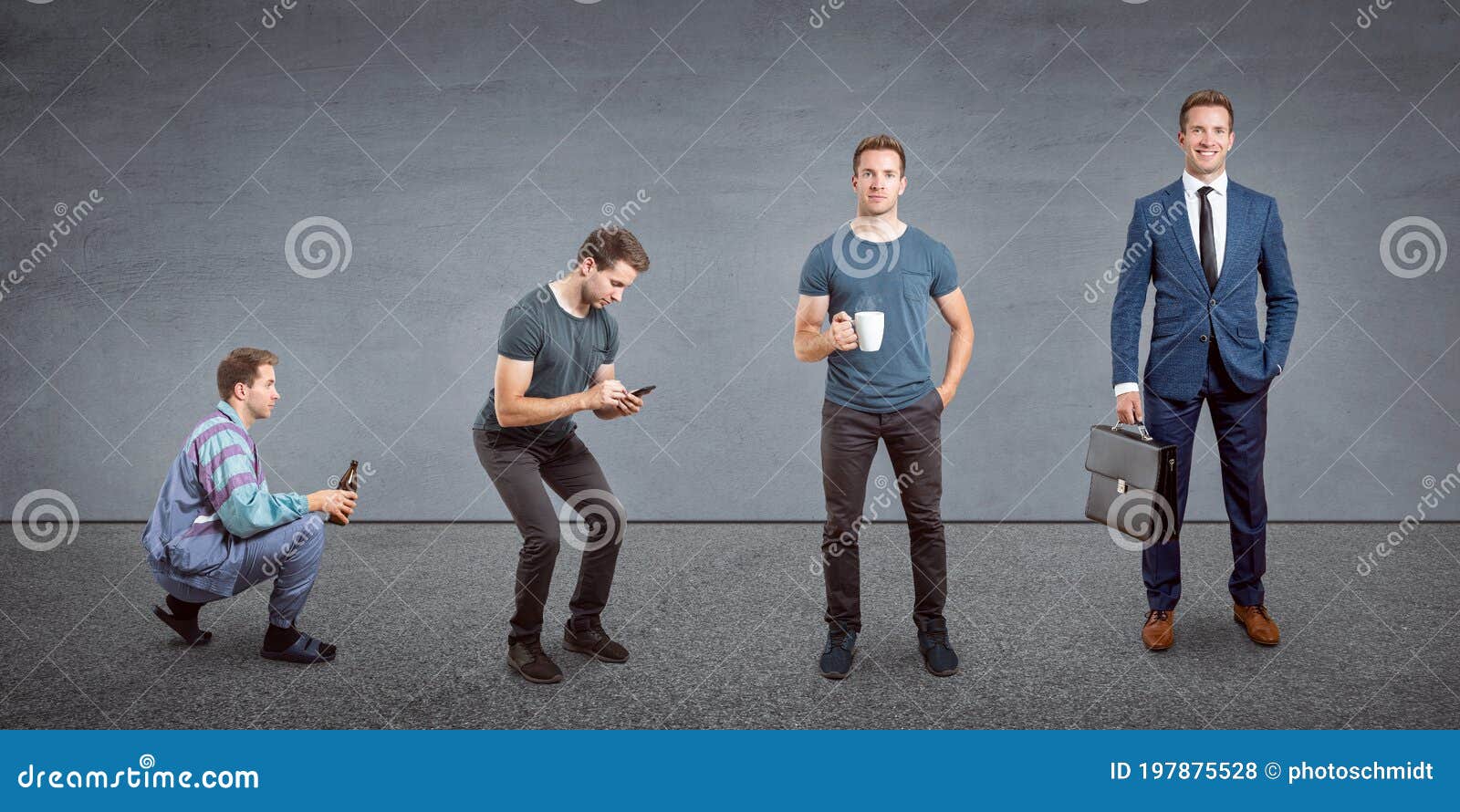 Evolution of a Young Man into a Successful Businessman Stock Photo ...