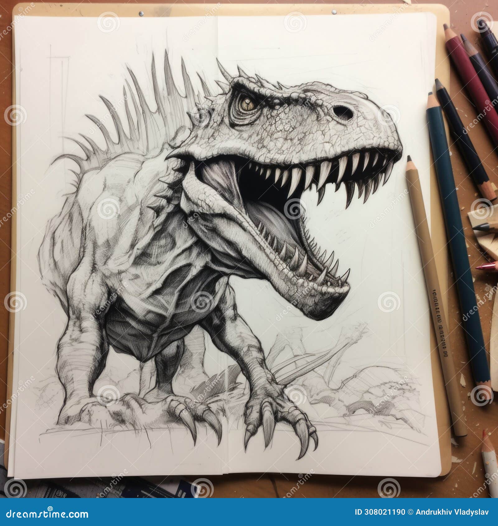 Evolutionary Sketch, Dynamic Dinosaur in Progress Stock Illustration ...