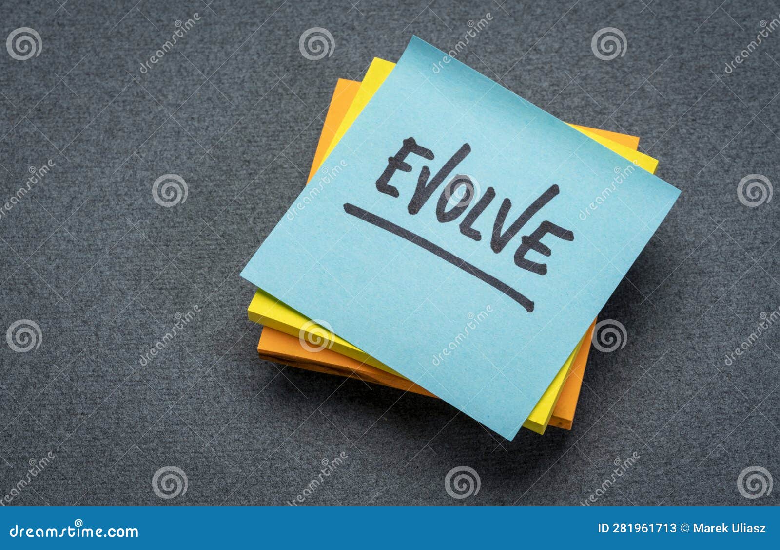 Evolve Reminder Note, Change and Personal Development Concept Stock ...