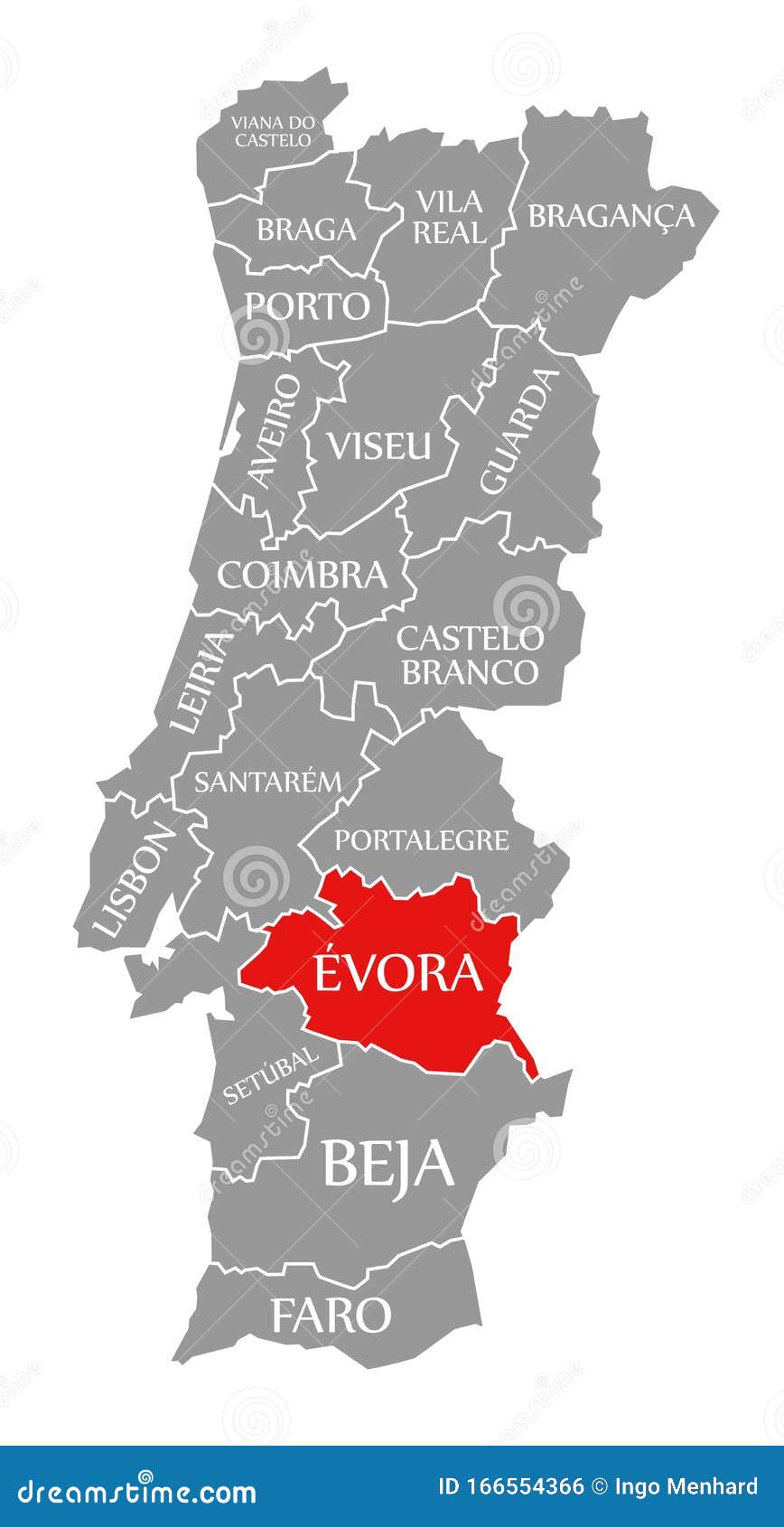 Evora Red Highlighted in Map of Portugal Stock Illustration ...