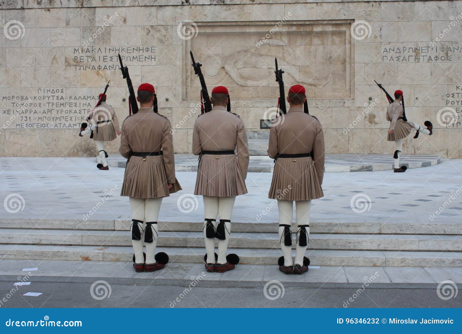 Evzones Standing Guard in Front of the Parliament in Athens. Editorial ...