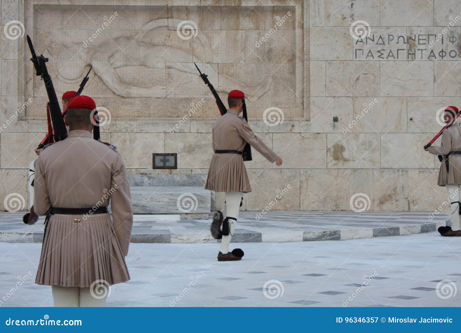 Evzones Standing Guard in Front of the Parliament in Athens. Editorial ...