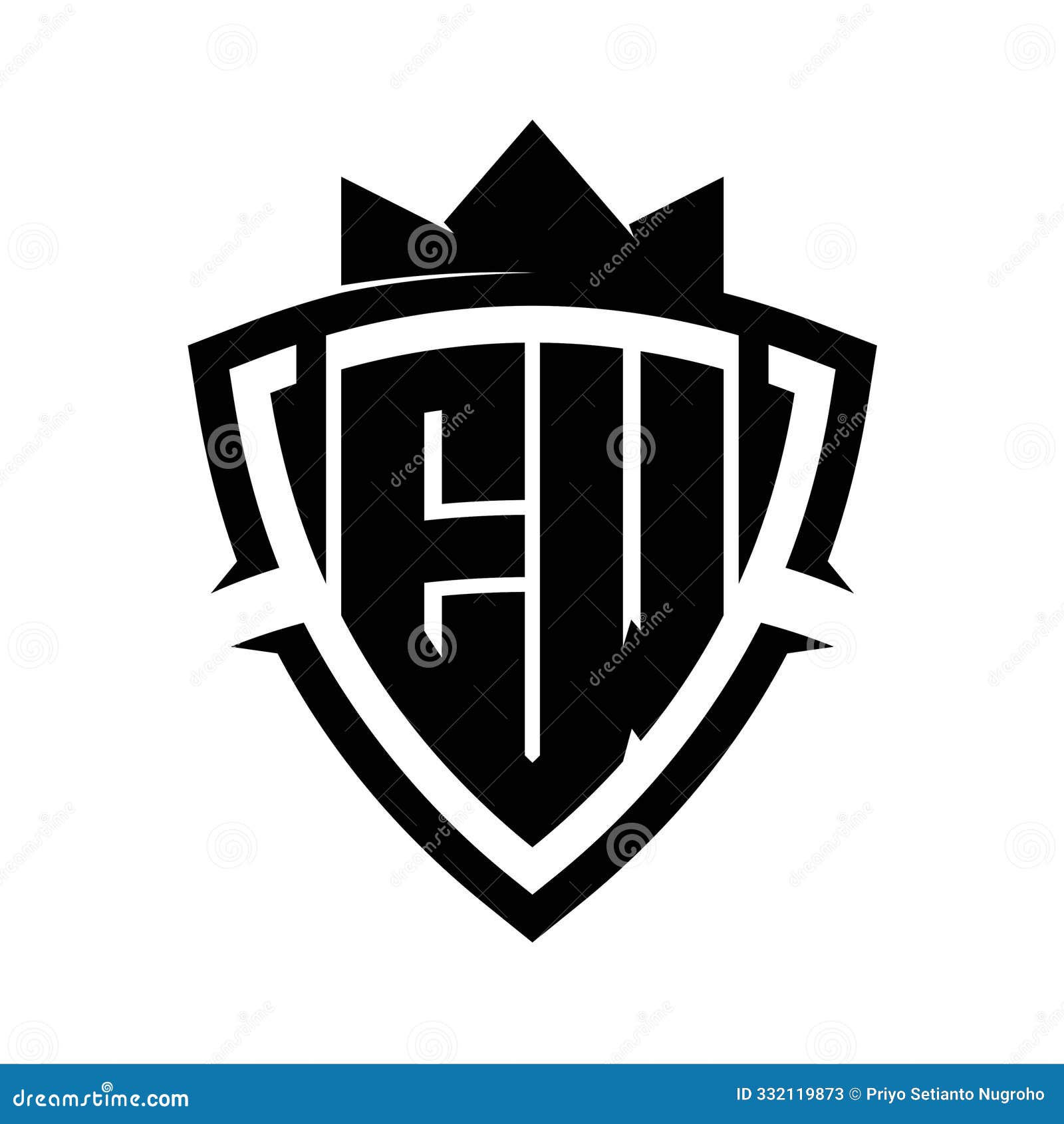 EW Letter Bold Monogram Triangle Curve Shield Shape with Crown Black ...