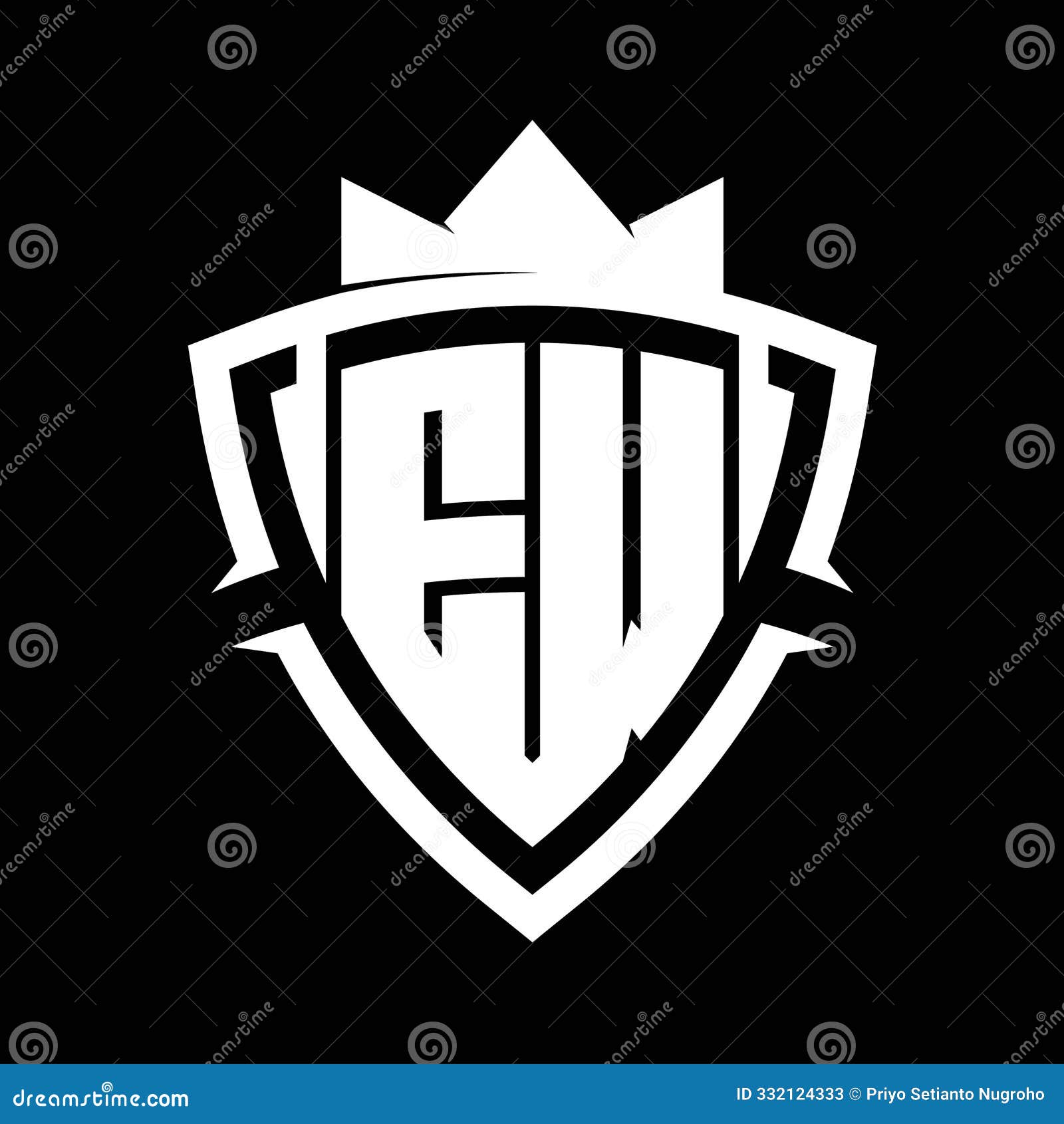 EW Letter Monogram With Triangle Curve Shield Shape With Crown White ...